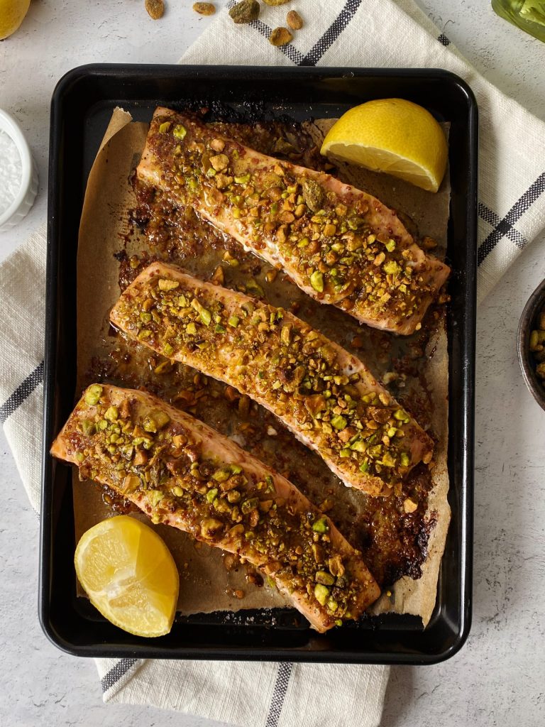 BBQ Pistachio Crusted Salmon - Something Nutritious