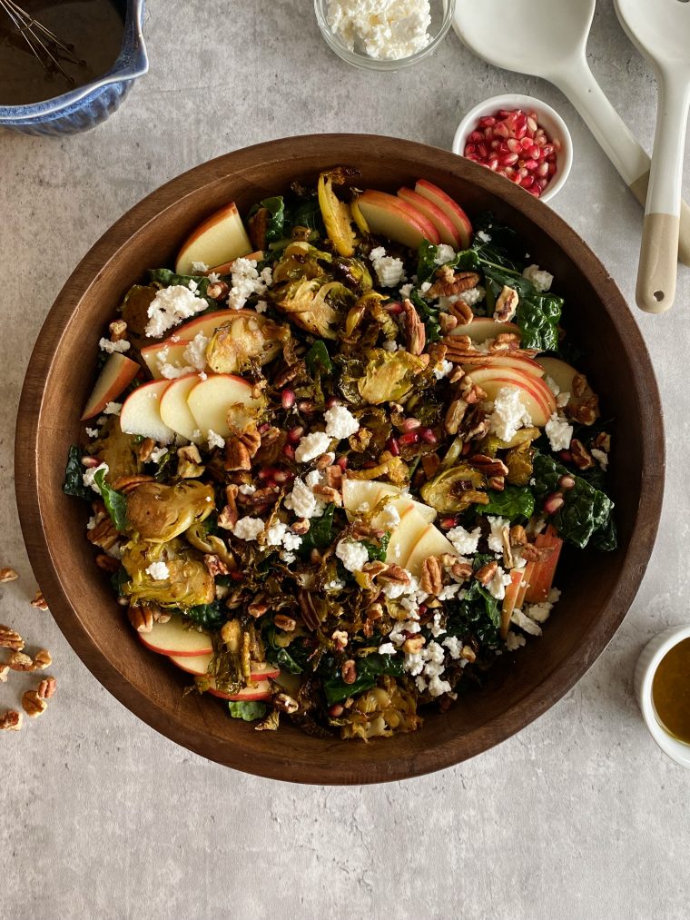 Fall Harvest Kale Salad with Roasted Brussels Sprouts - Something ...
