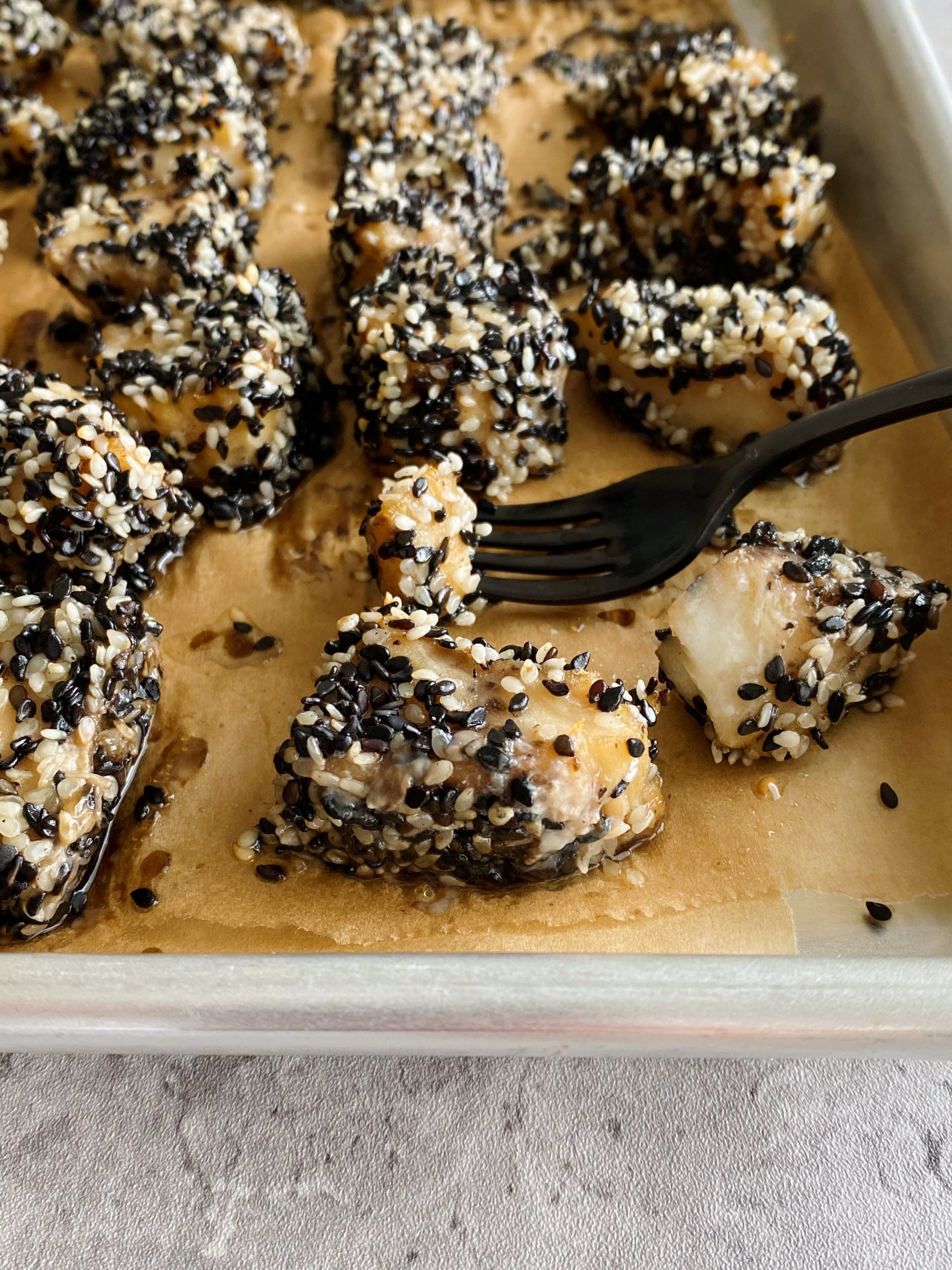 Sesame Crusted Cod Bites - Something Nutritious