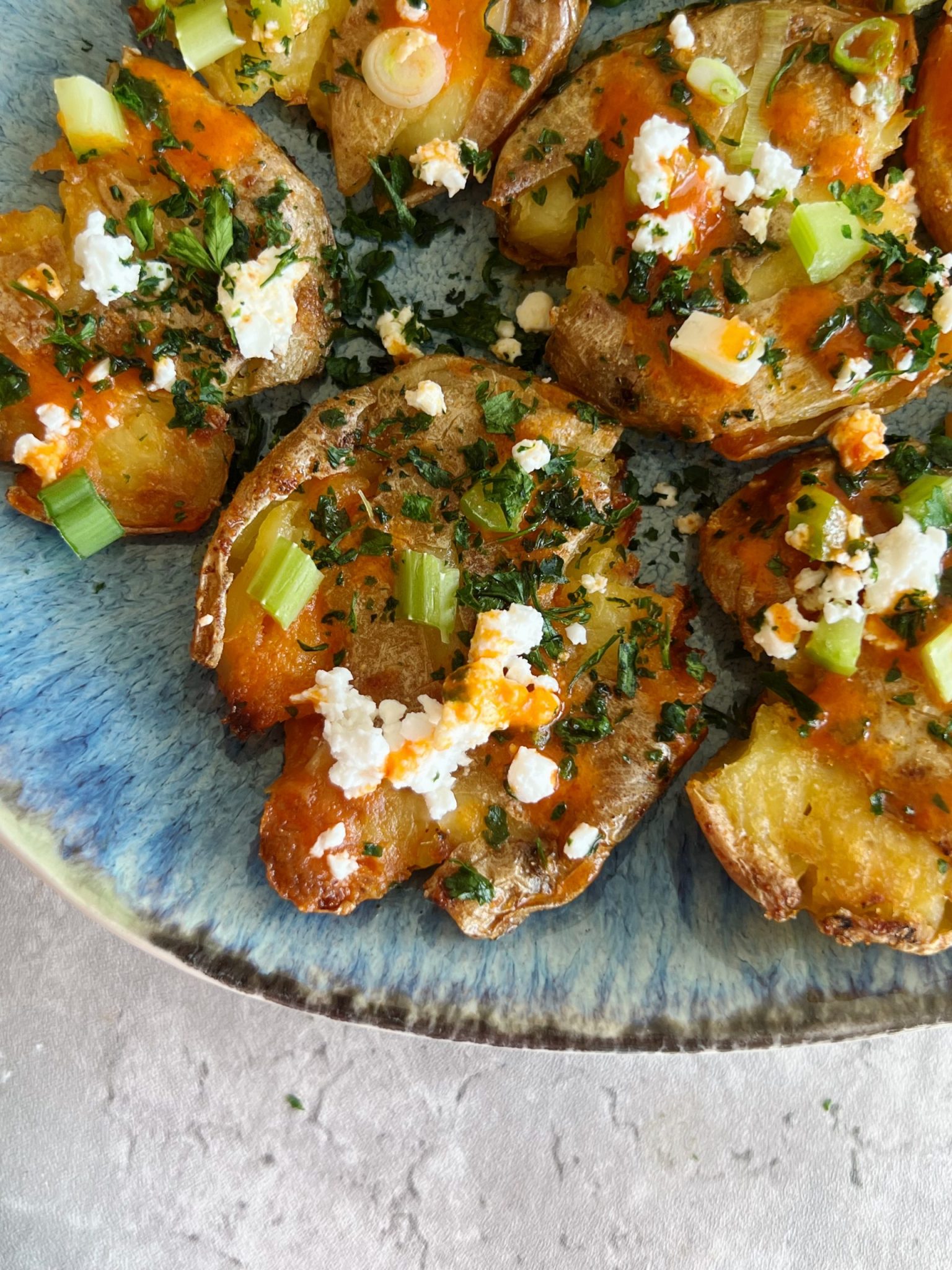 Buffalo Smashed Potatoes - Something Nutritious