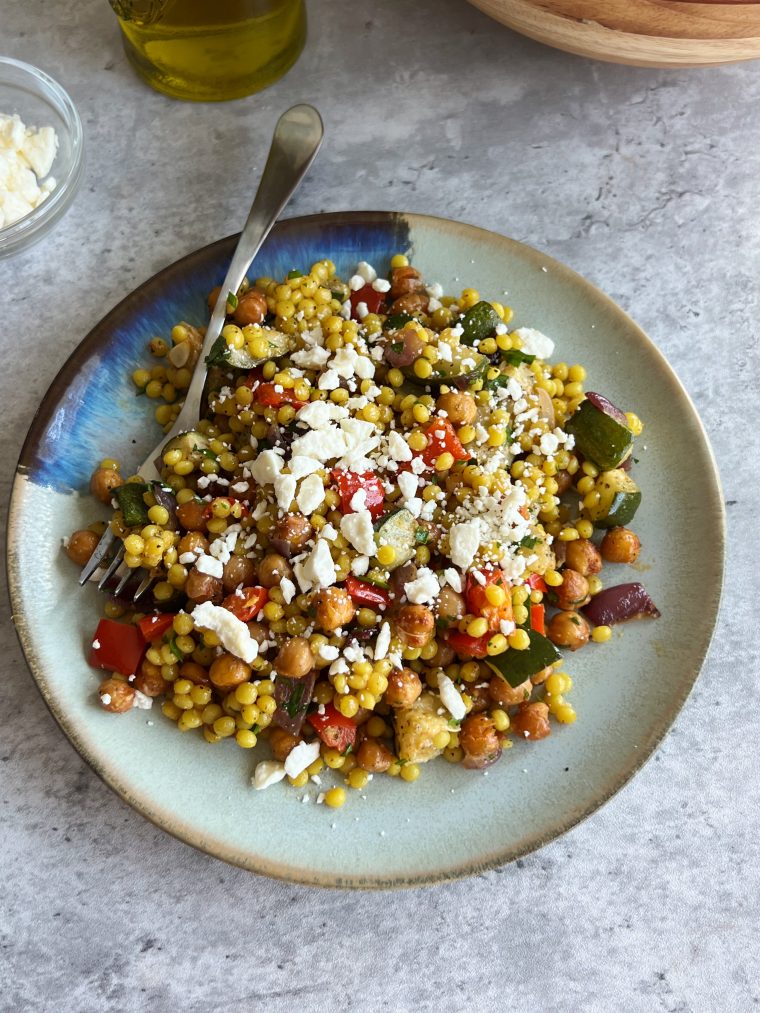 Pearl Couscous with Roasted Vegetables & Chickpeas - Something Nutritious