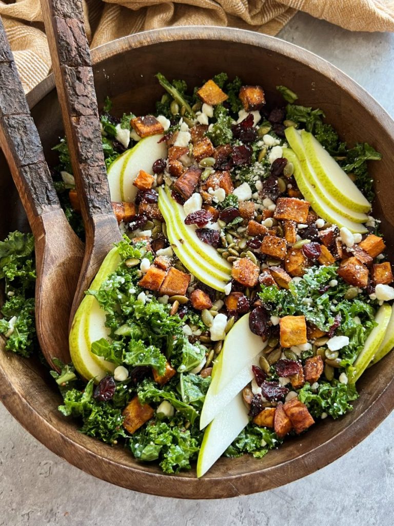 Kale Salad with Roasted Sweet Potato - Something Nutritious