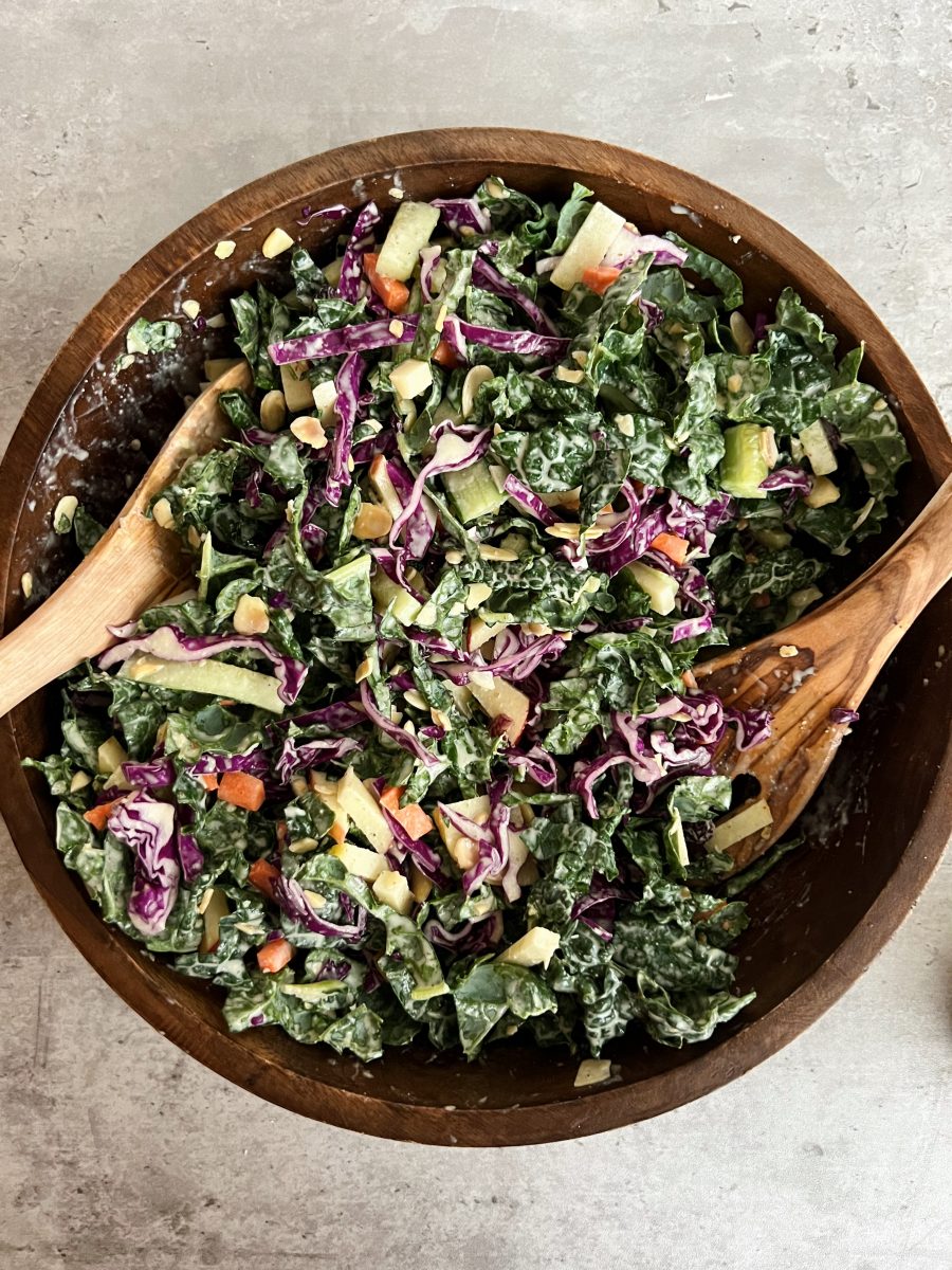 Chopped Kale Salad with Sesame Tahini Dressing - Something Nutritious