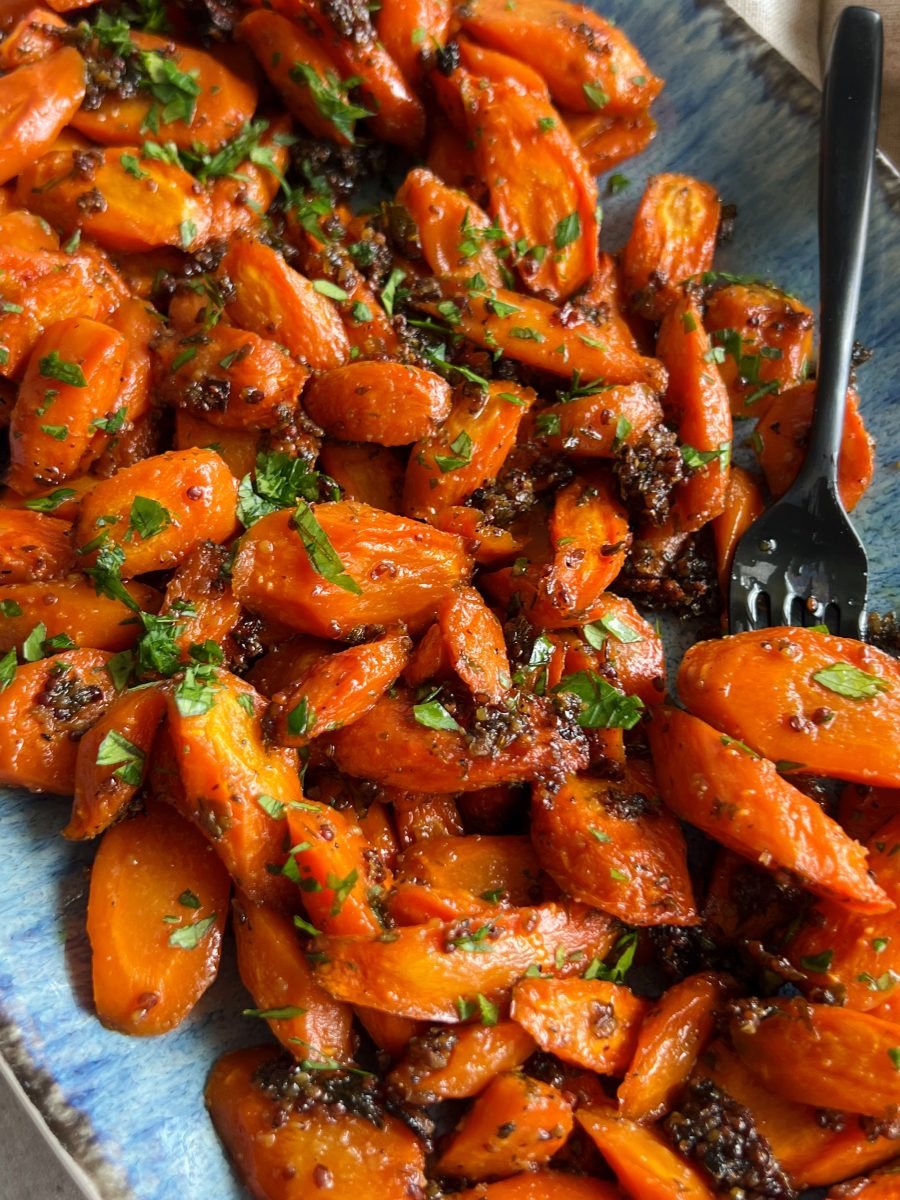 Maple Dijon Roasted Carrots - Something Nutritious
