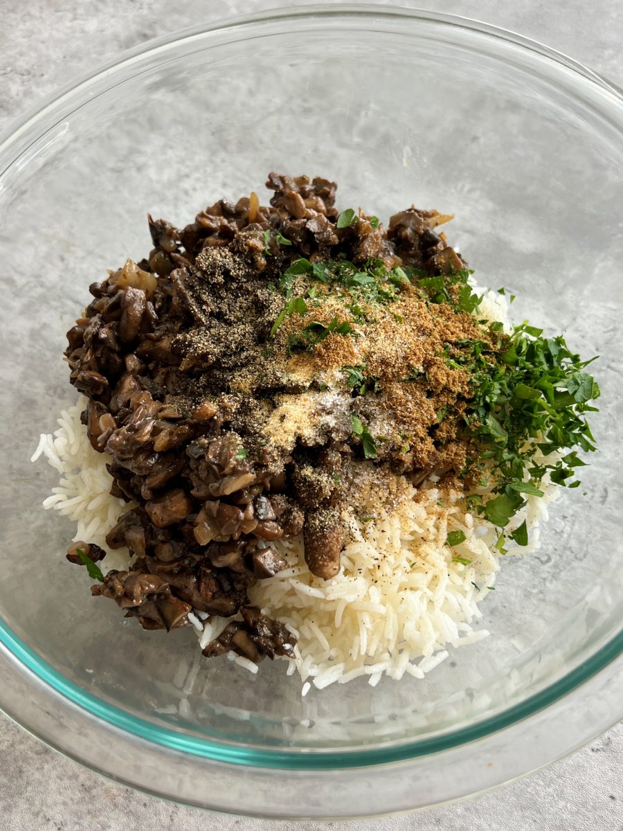 Balsamic Mushroom Rice Fritters - Something Nutritious