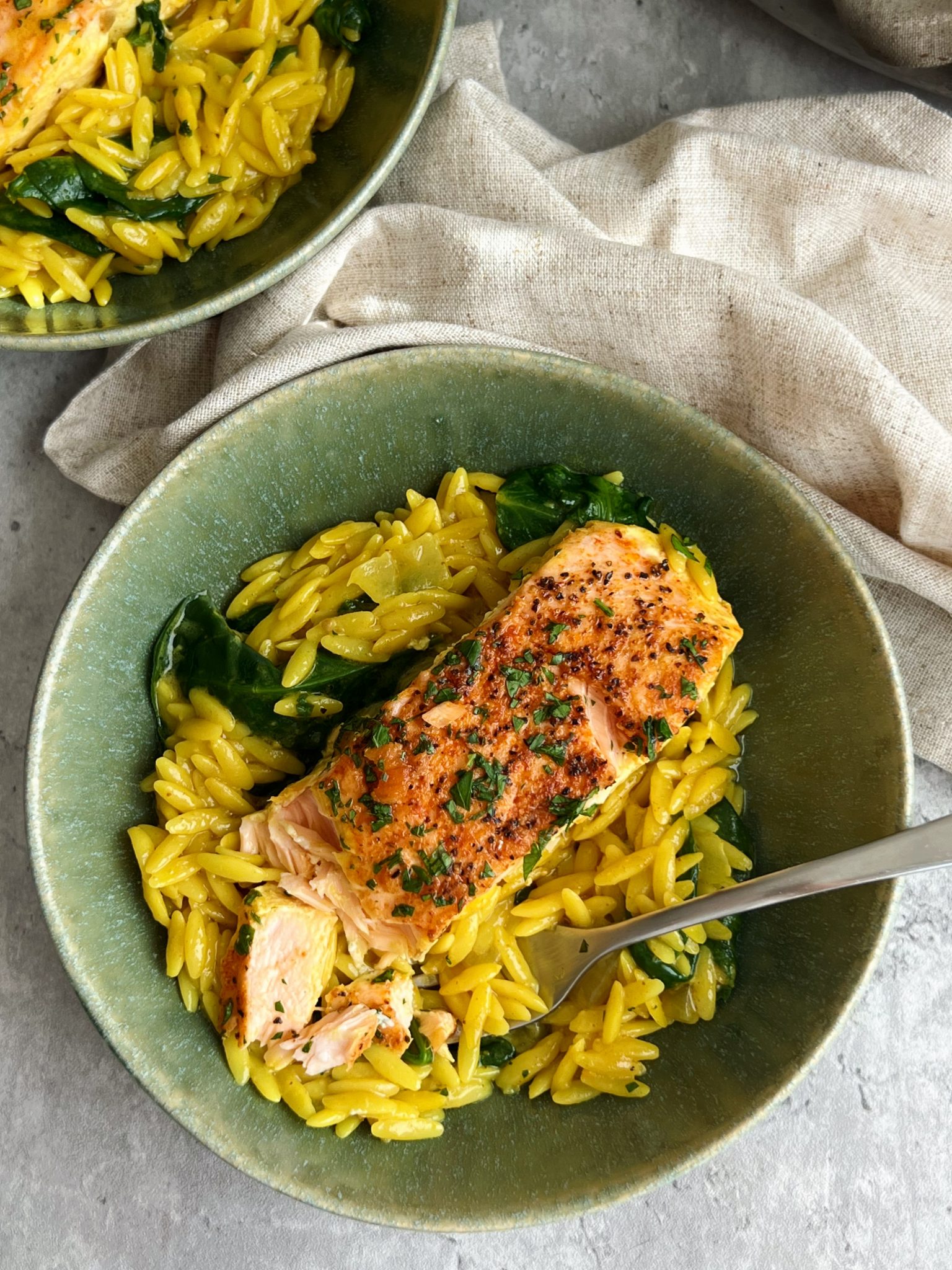 One-Pan Creamy Coconut Orzo and Salmon - Something Nutritious