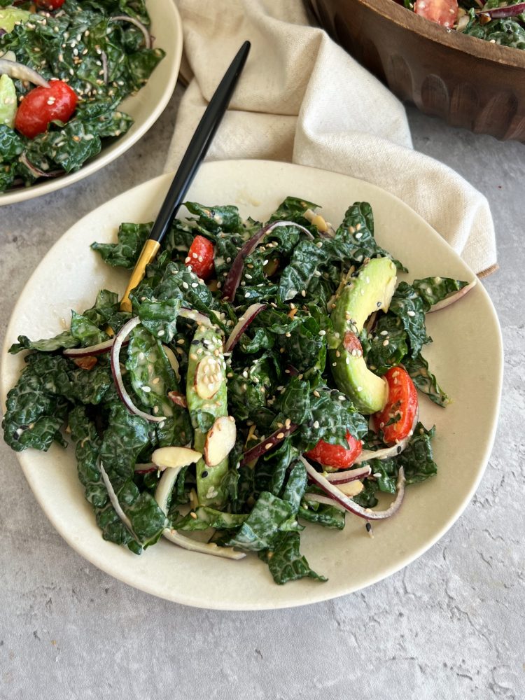 Kale Avocado Salad with Sesame Dressing - Something Nutritious