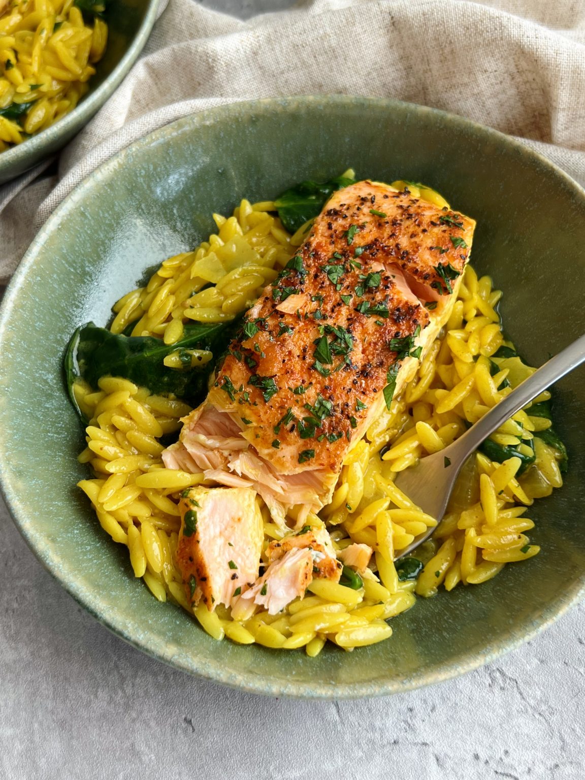 One-Pan Creamy Coconut Orzo and Salmon - Something Nutritious