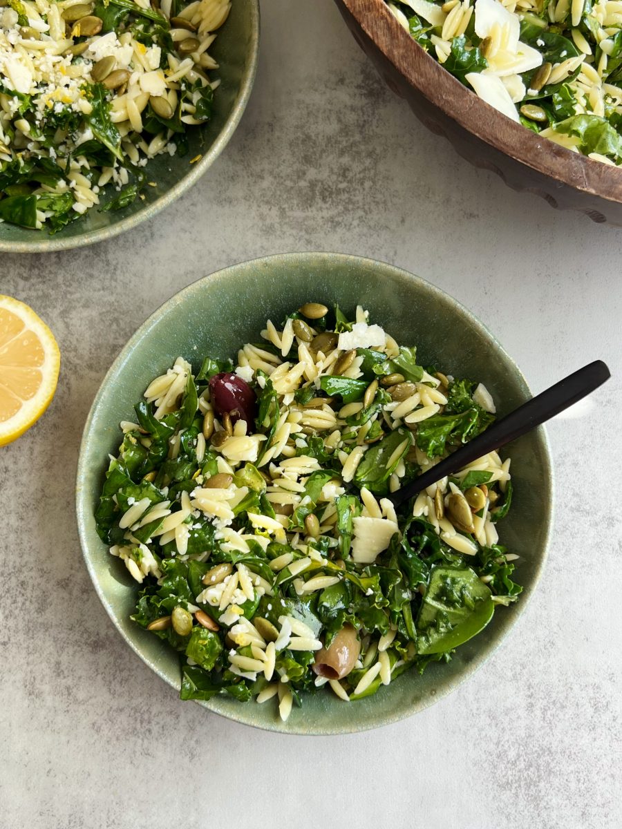 Orzo Kale Salad with Lemon Vinaigrette - Something Nutritious