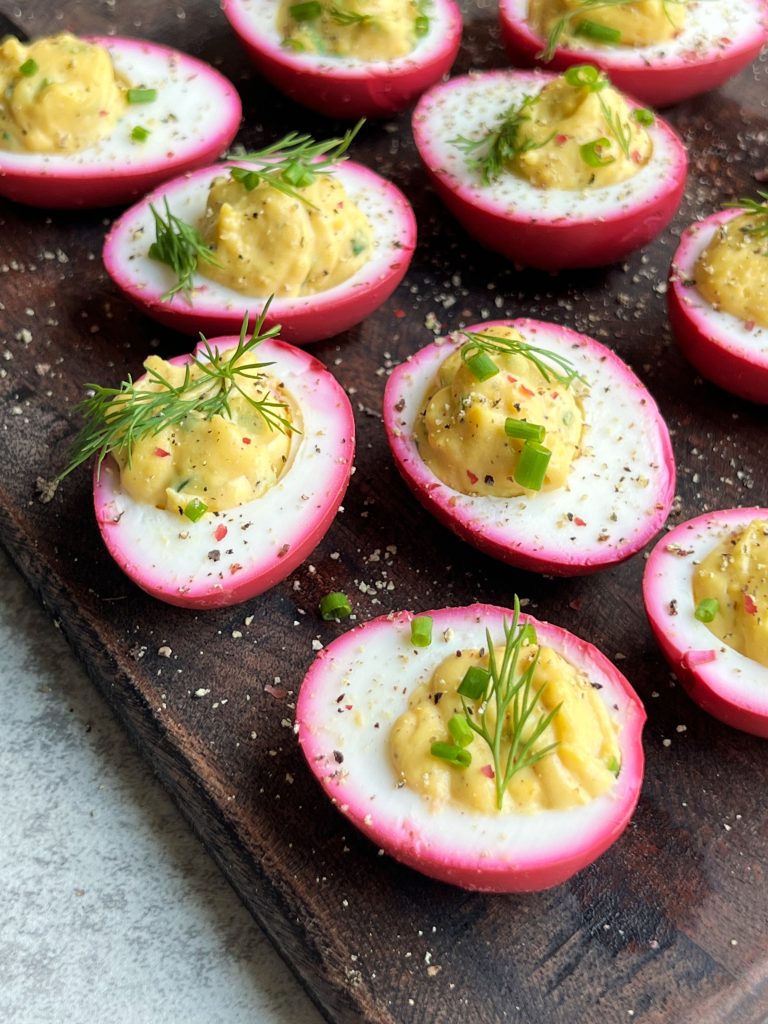 Beet Pickled Deviled Eggs - Something Nutritious