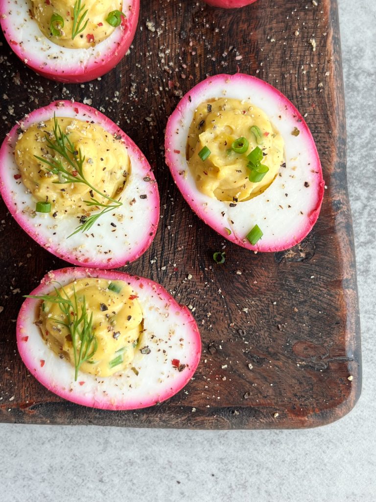 Beet Pickled Deviled Eggs - Something Nutritious
