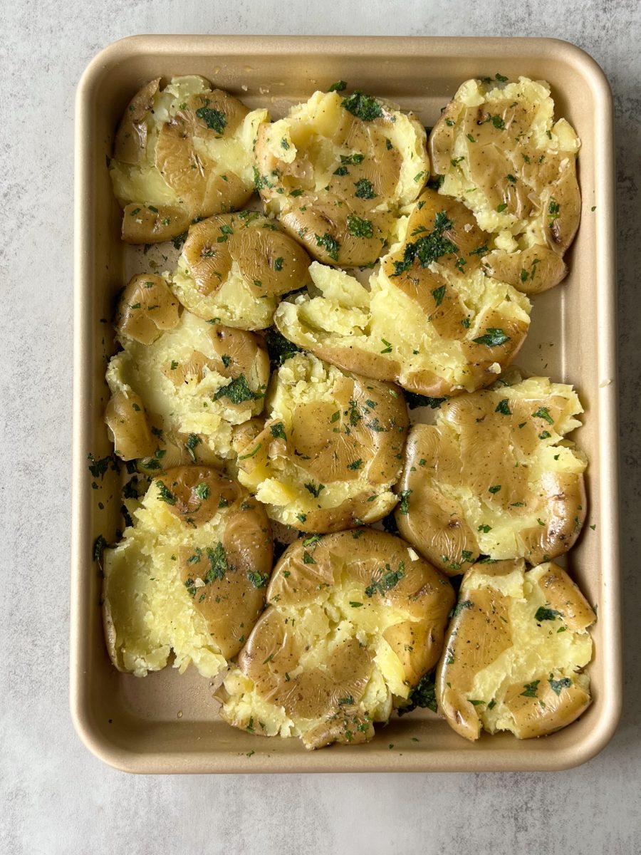 Honey Mustard Smashed Potatoes - Something Nutritious