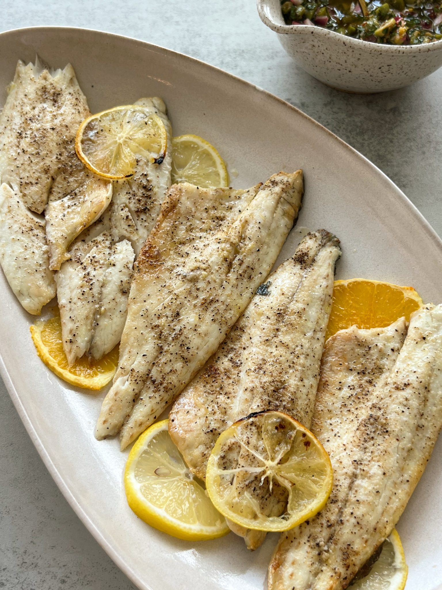 Branzino with Citrus Olive Salsa - Something Nutritious