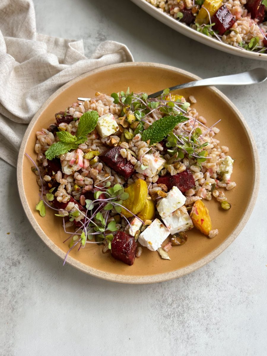 Farro and Beet Salad with Mint Vinaigrette - Something Nutritious