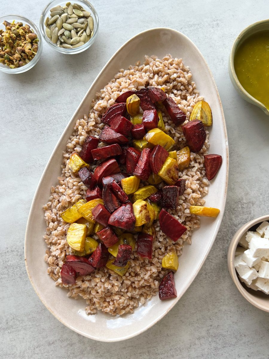 Farro and Beet Salad with Mint Vinaigrette - Something Nutritious