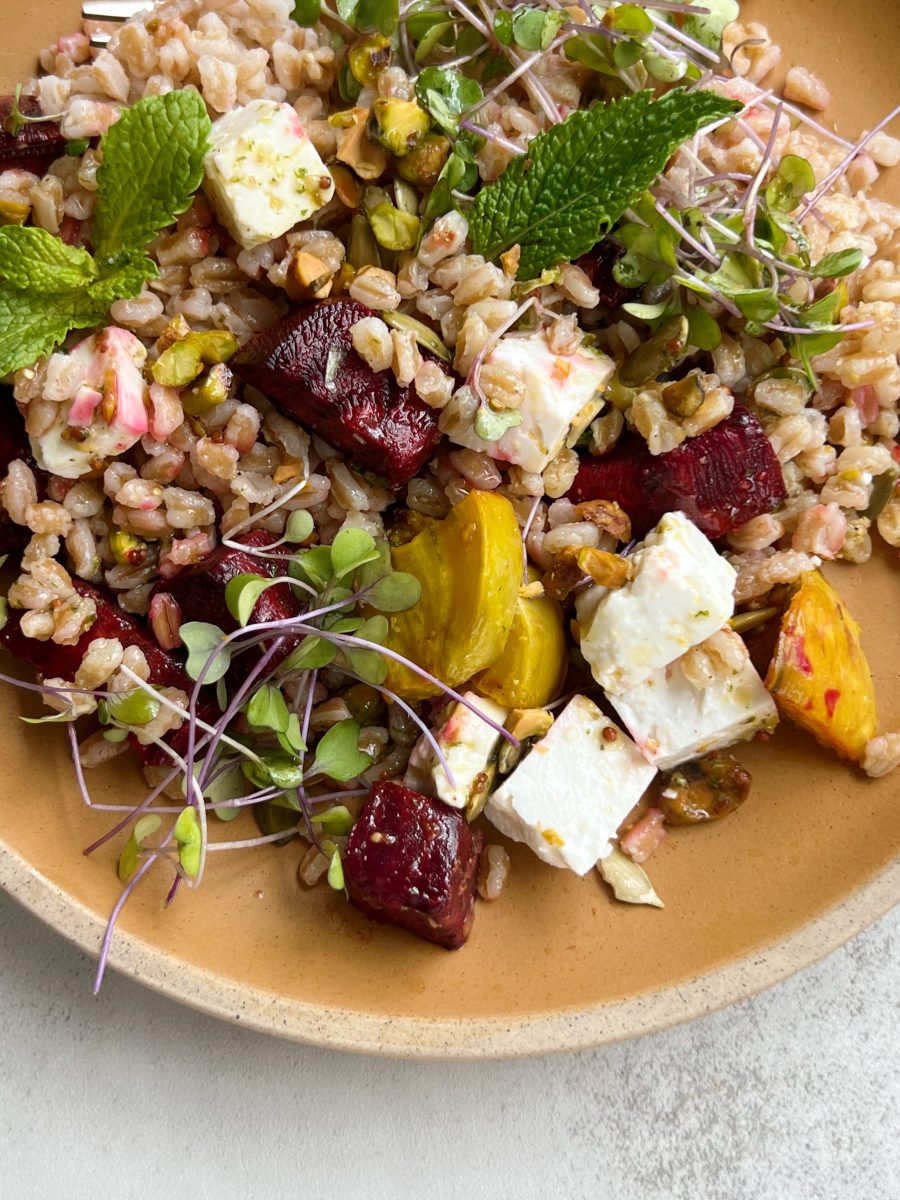 Farro and Beet Salad with Mint Vinaigrette - Something Nutritious