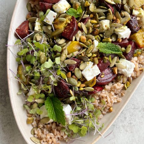 Farro and Beet Salad with Mint Vinaigrette - Something Nutritious