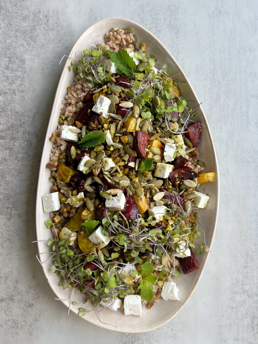 Farro and Beet Salad with Mint Vinaigrette - Something Nutritious