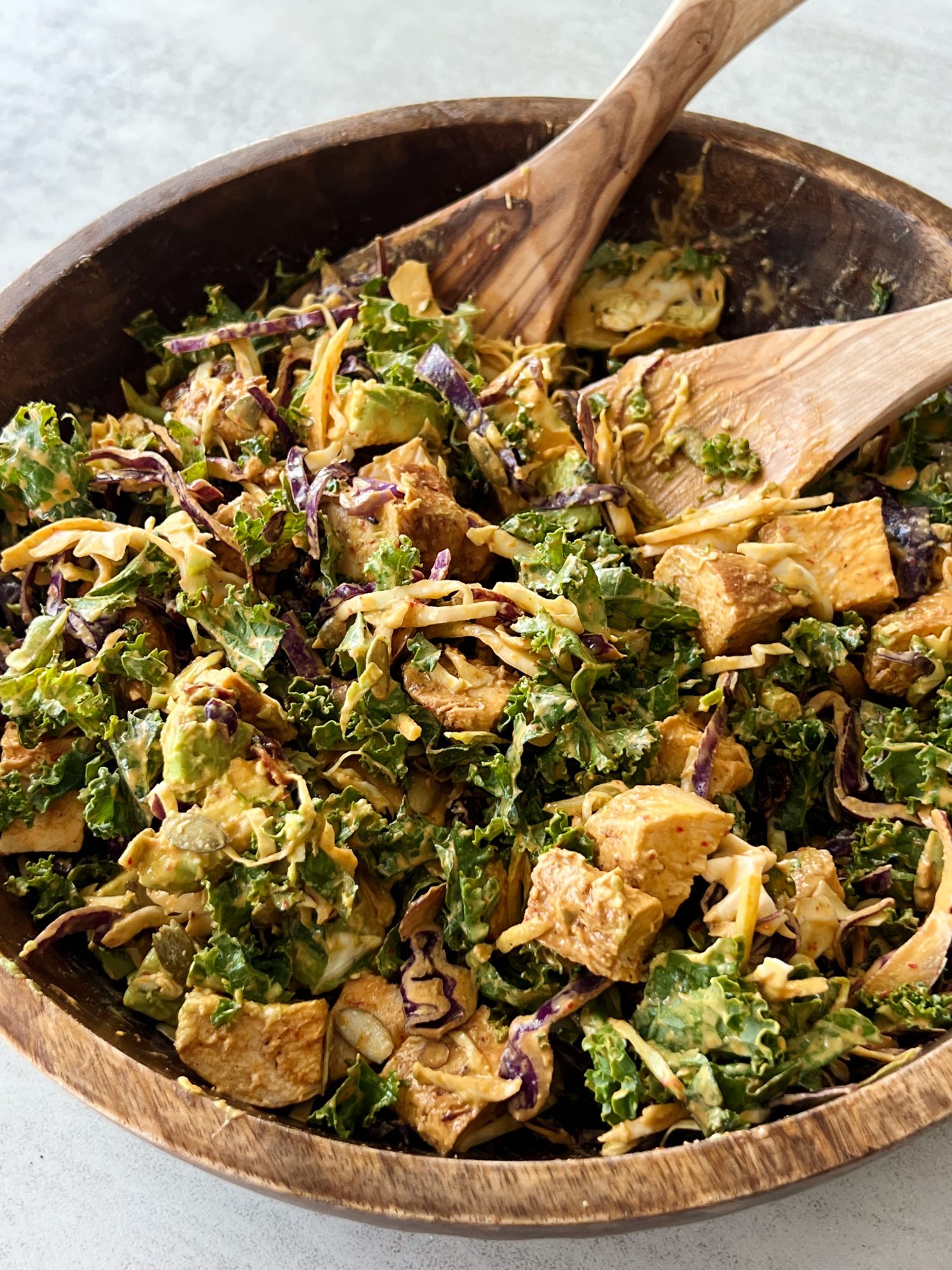 Grilled Chicken Kale Salad with Tahini Dressing - Something Nutritious
