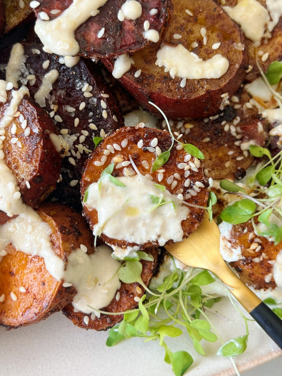 Sesame Chipotle Roasted Sweet Potatoes - Something Nutritious