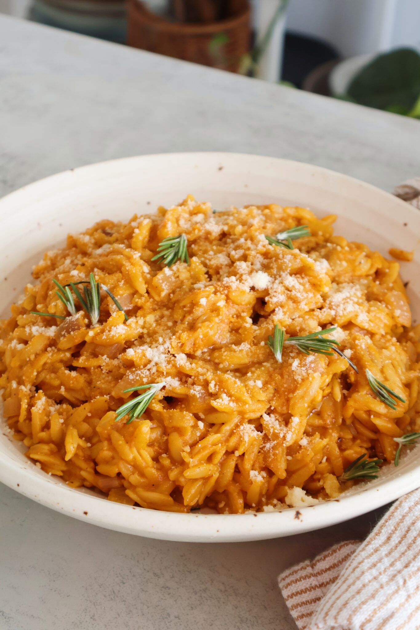 Creamy Pumpkin Orzo - Something Nutritious