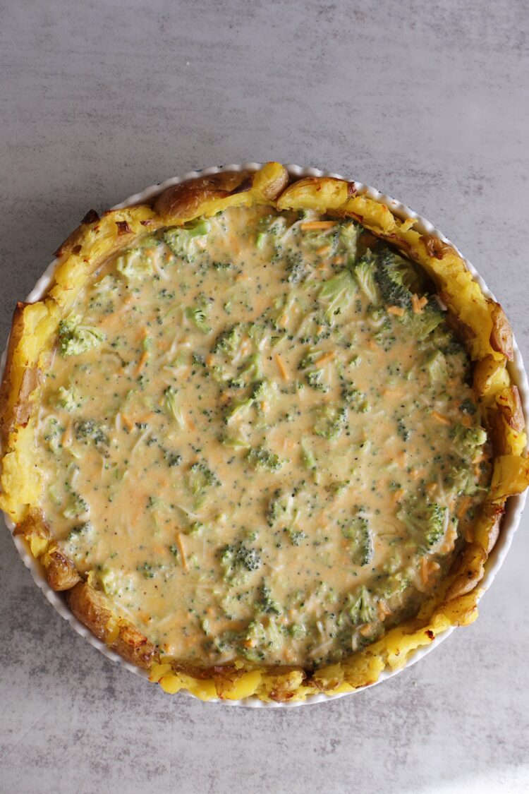 Smashed Potato Crusted Quiche - Something Nutritious