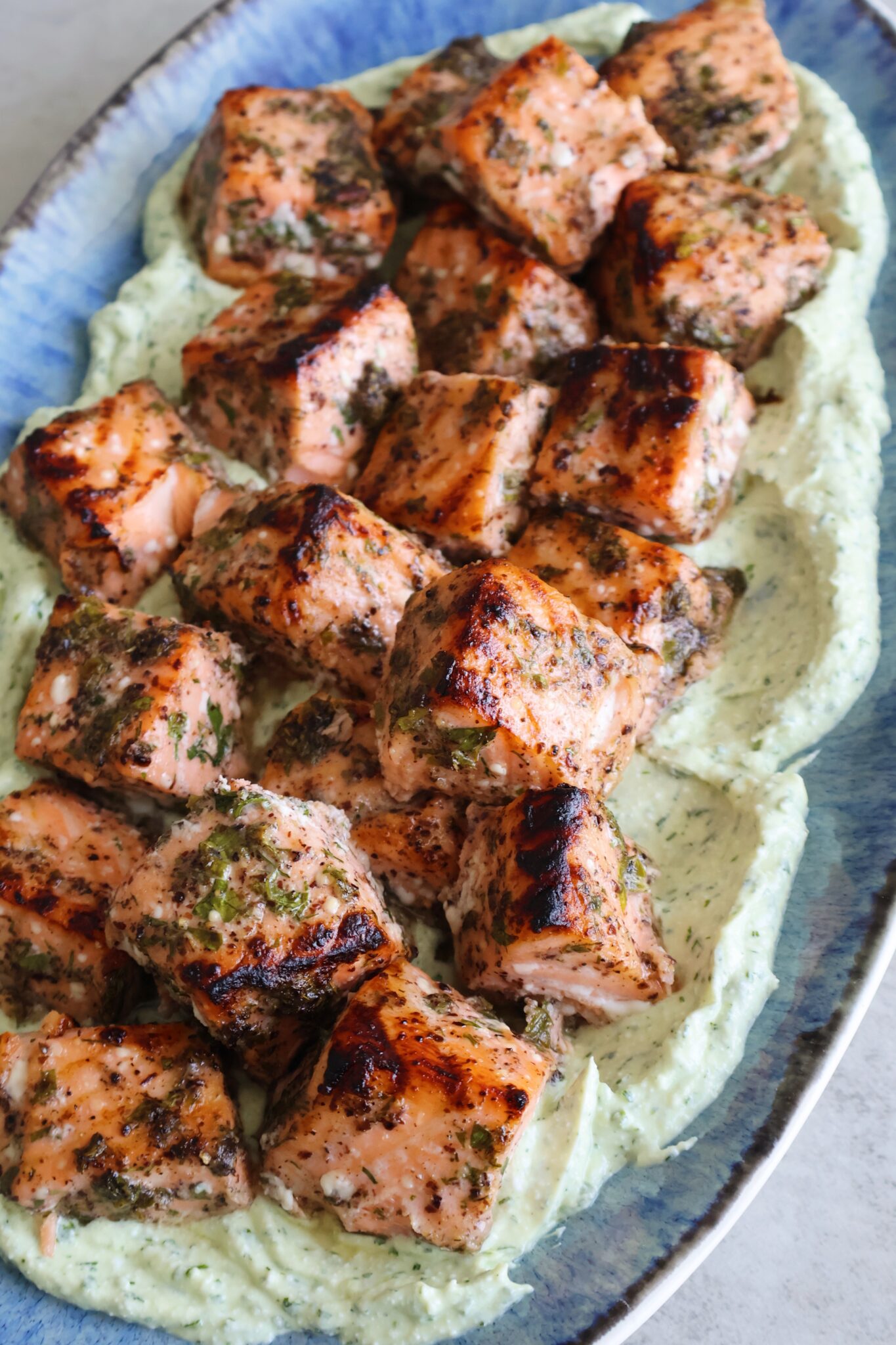 Sumac Salmon Bites with Herb Whipped Feta - Something Nutritious