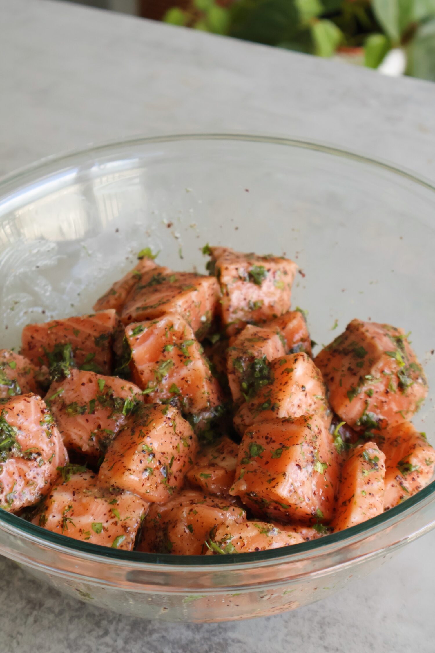 Sumac Salmon Bites with Herb Whipped Feta - Something Nutritious