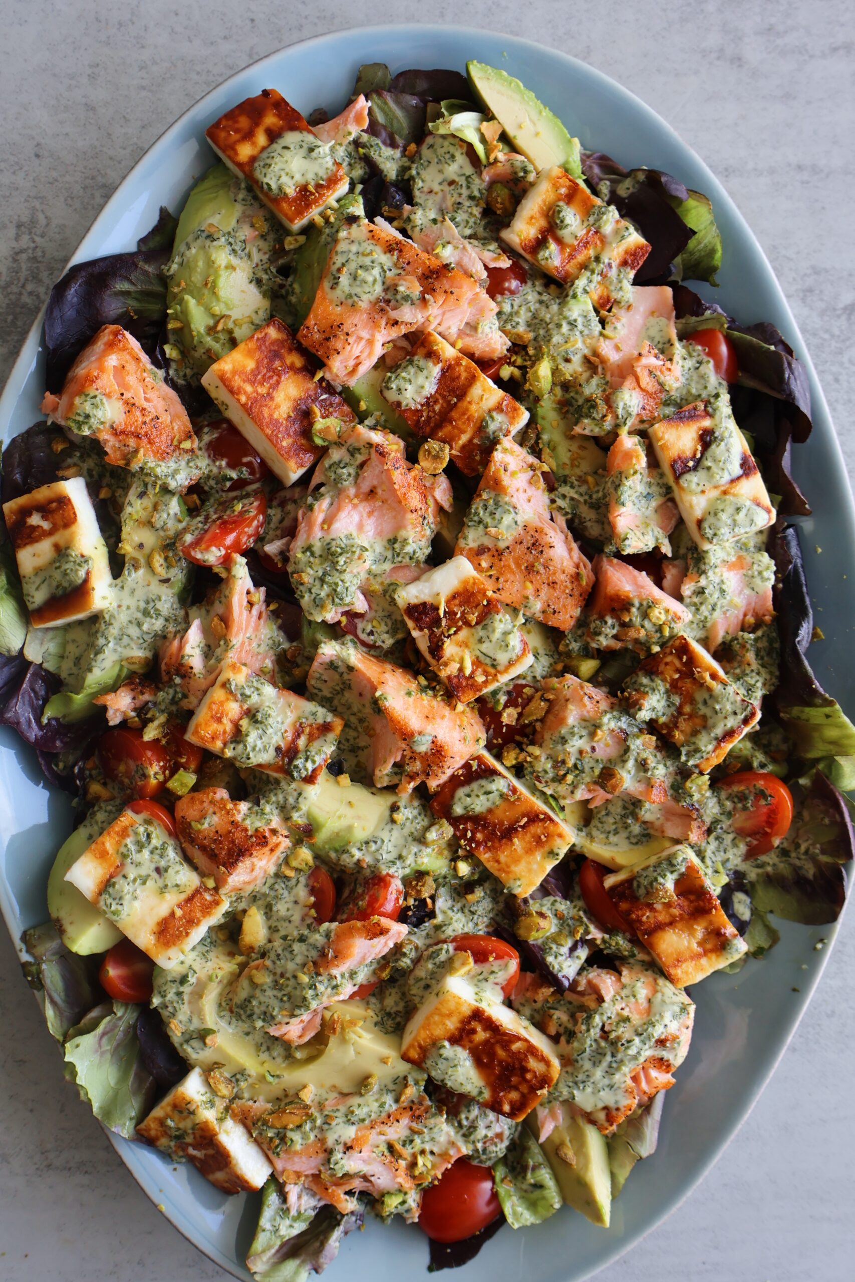 Grilled Halloumi Salad with Salmon - Something Nutritious