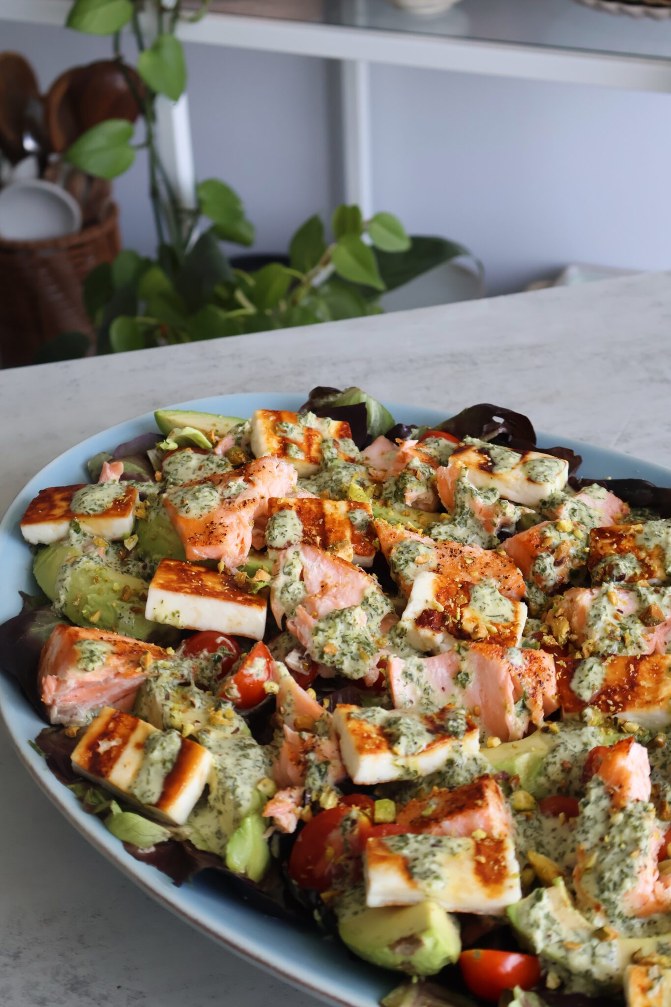 Grilled Halloumi Salad with Salmon - Something Nutritious