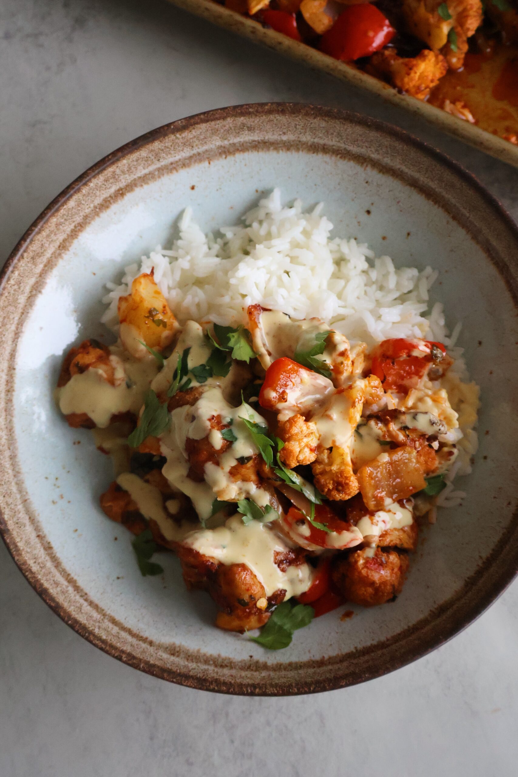 Sheet Pan Harissa Chicken with Amba Tahini - Something Nutritious